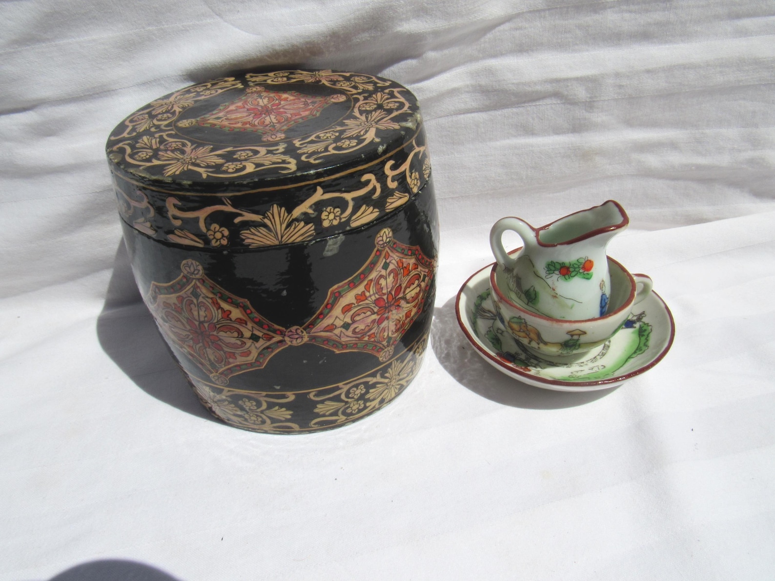 Asian Lacquer Box, Asian Cup, Saucer and Pitcher, Asian Papier Mache ...
