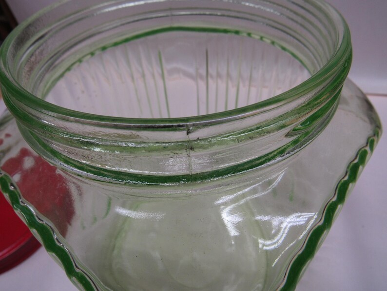 Green Hoosier Jar, Stunning Vaseline Glass Green Ribbed Hoosier Jar ...