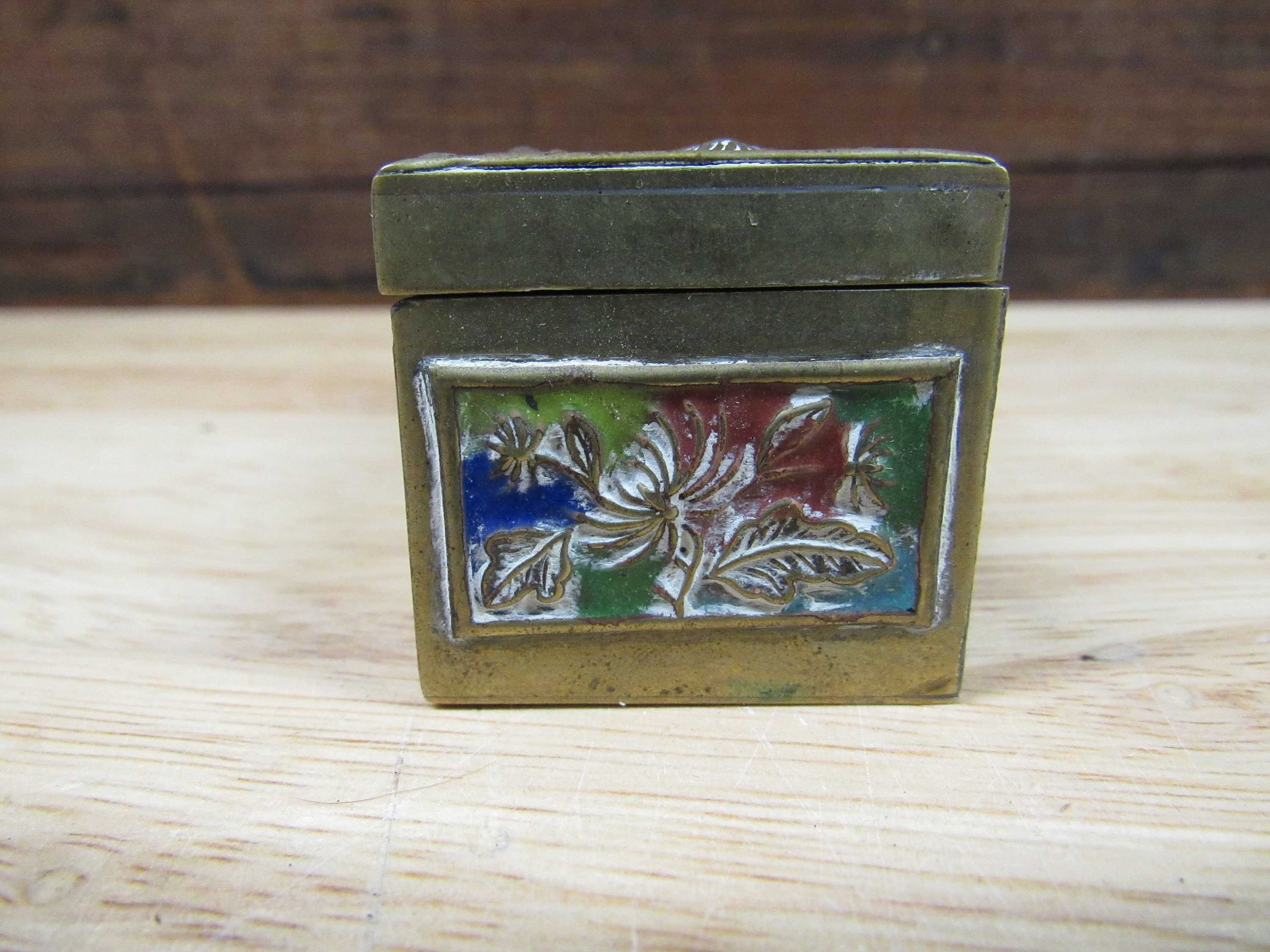 Chinese Enamel Box, Brass and Enamel Divided Stamp Box, Made in China ...