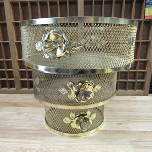 Metal Mesh Basket, Gold Metal Mesh Storage Baskets With Gold Flowere ...