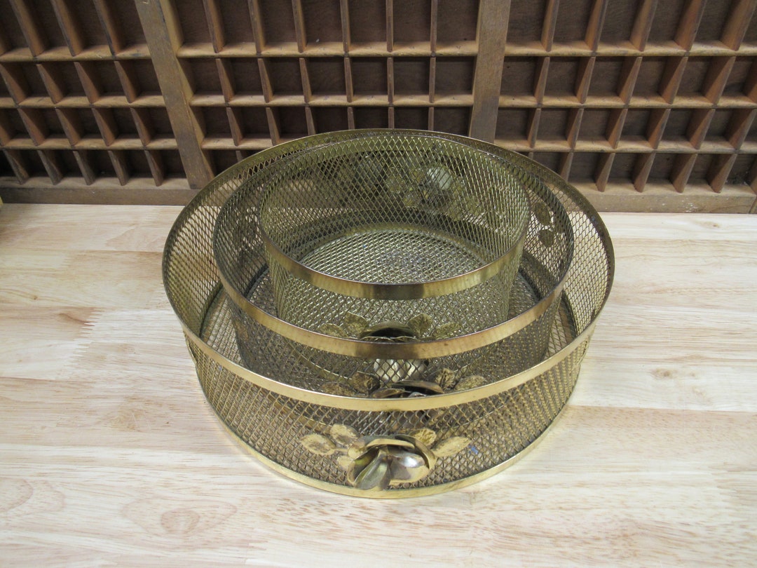Metal Mesh Basket, Gold Metal Mesh Storage Baskets With Gold Flowere ...