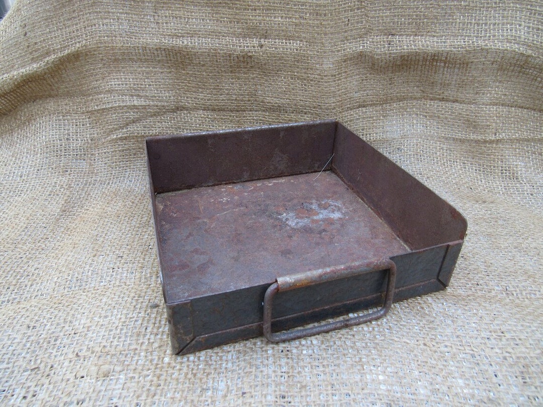 Rustic Metal Bin, Rusty Vintage Metal Box With Flip up Handle, Rusty ...