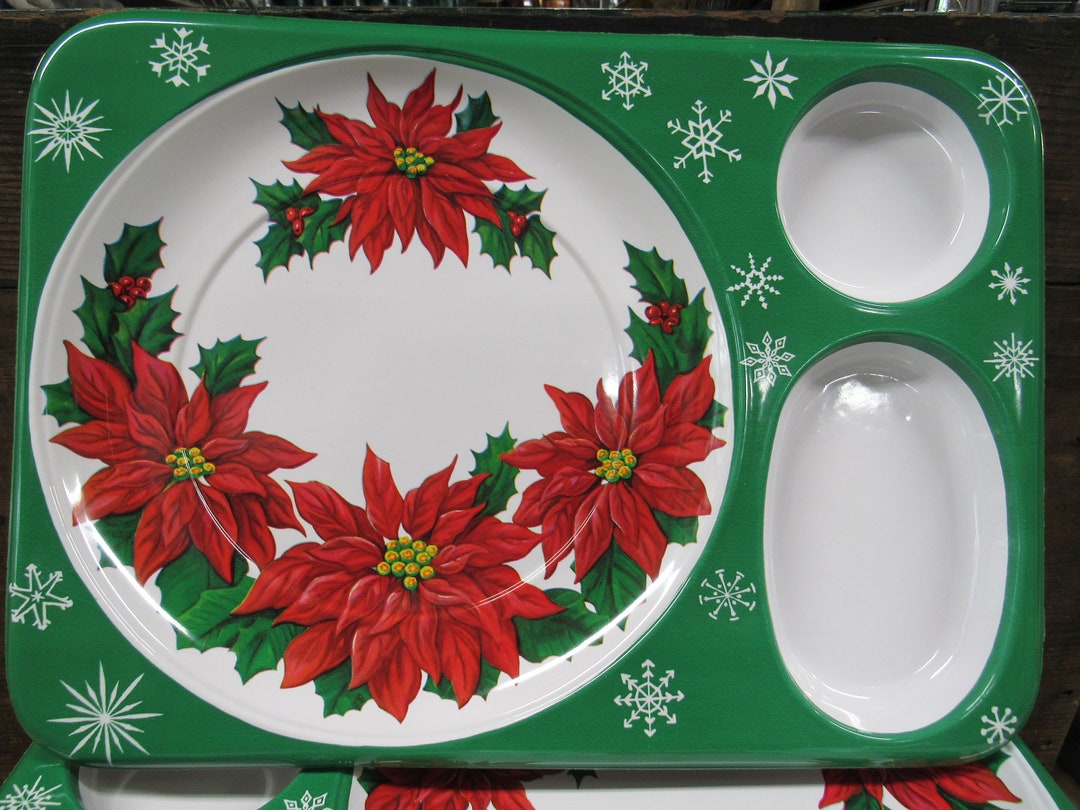 Divided Christmas Plates, 4 Plastic Christmas Trays, 4 Divided ...