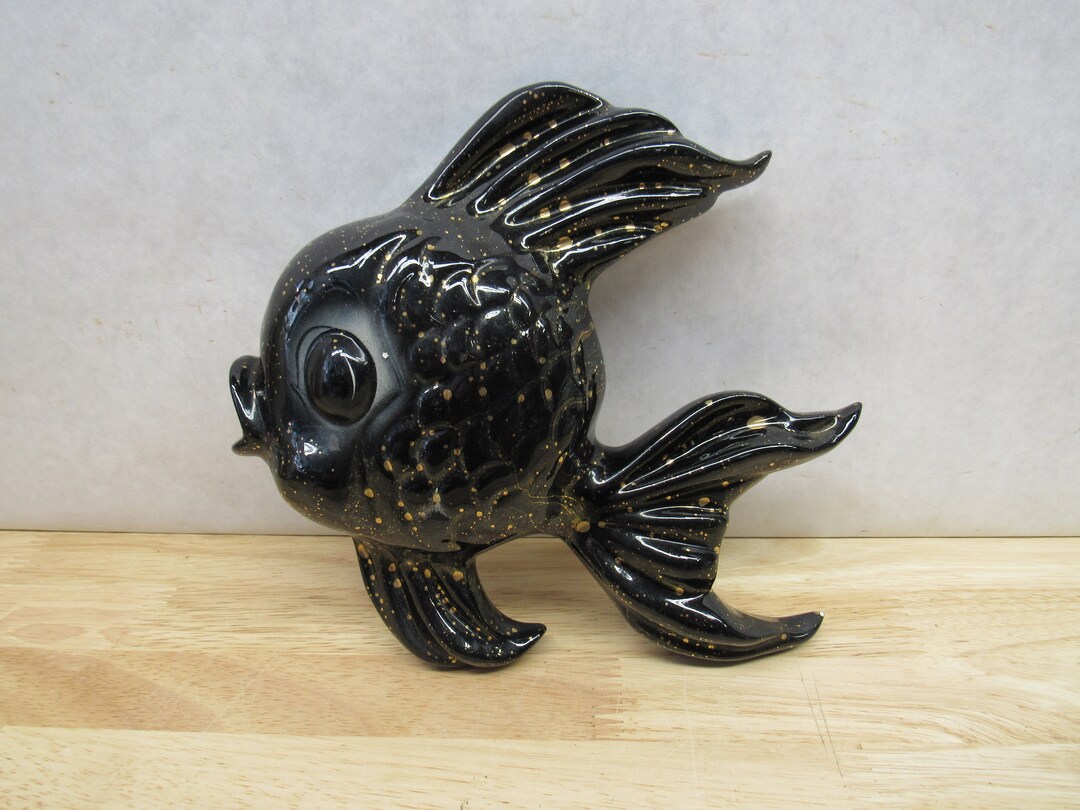 Ceramic Hanging Fish, Black With Gold Speckles Ceramic Fish Wall ...