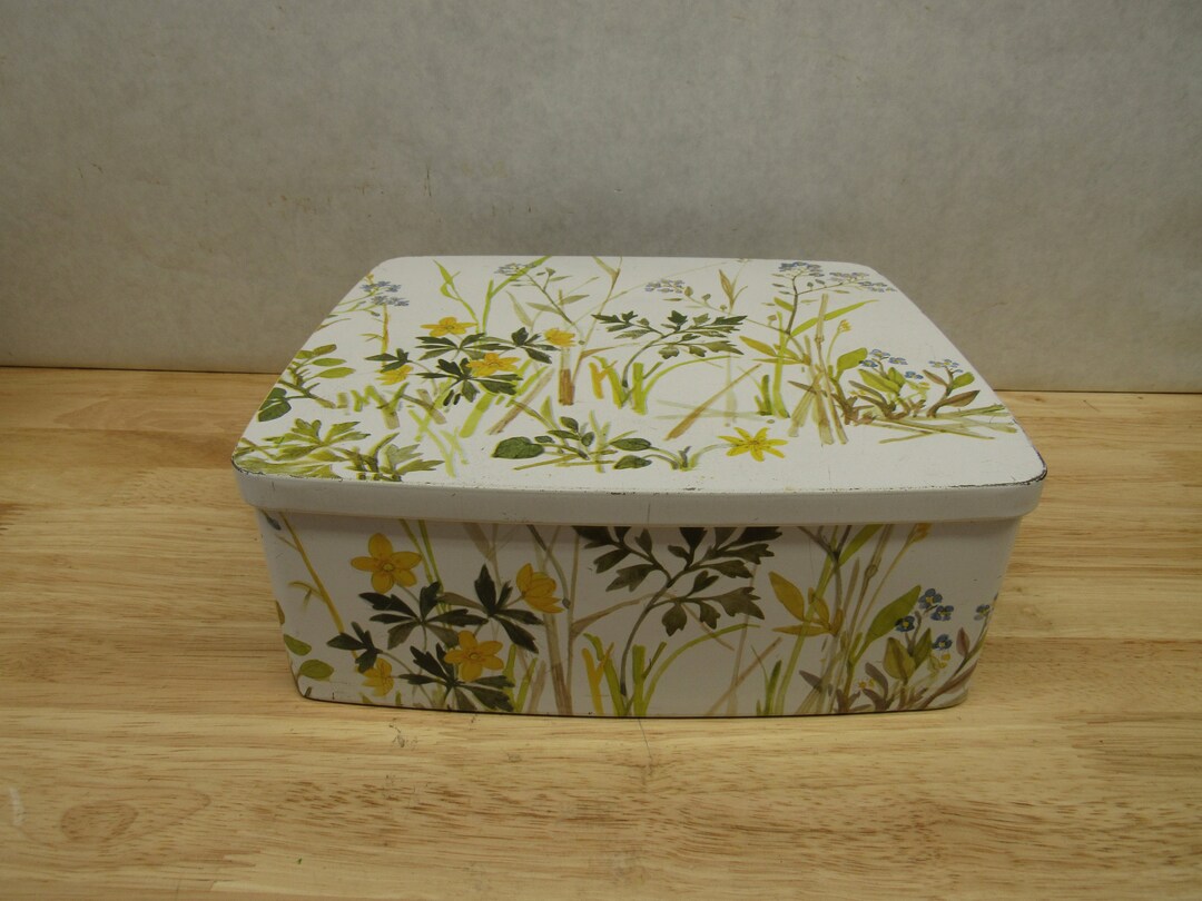 Decorative Storage Tin, Large Square Tin With Floral Design - Etsy