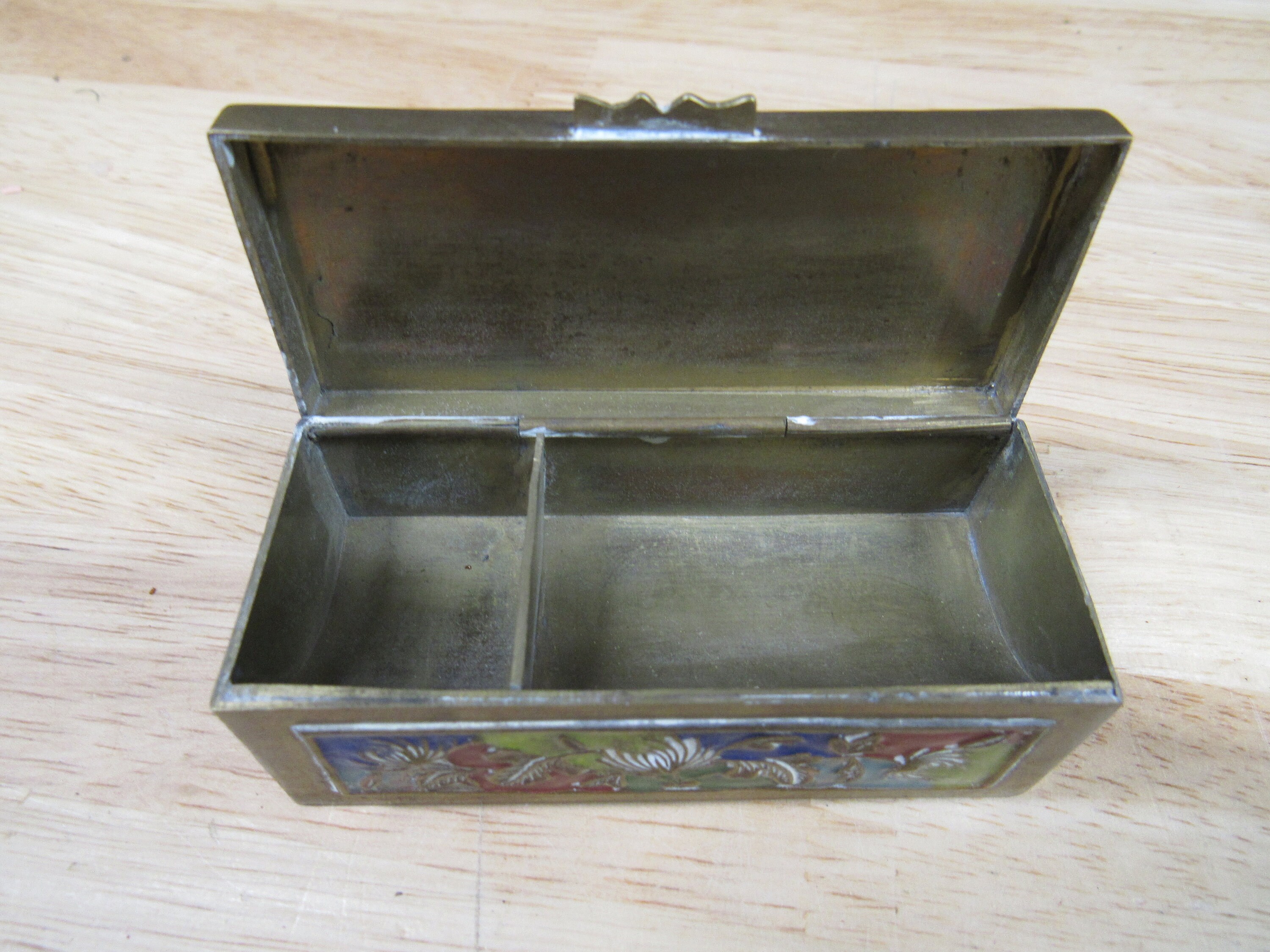 Chinese Enamel Box, Brass and Enamel Divided Stamp Box, Made in China ...