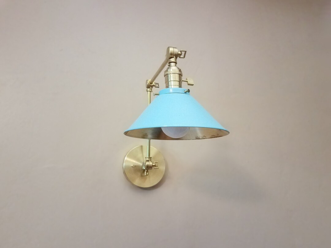 Swing Arm Adjustable Wall Light - Brass & Turquoise Industrial Sconce ...