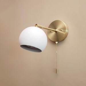 Pull Chain Adjustable Wall Light - Gold and White Modern Sconce - Mid ...