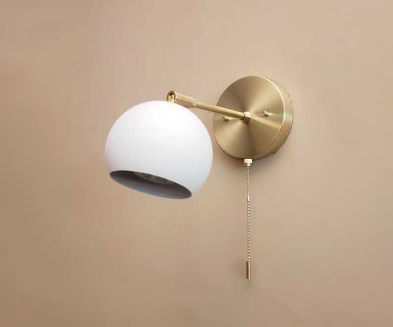 Pull Chain Adjustable Wall Light - Gold and White Modern Sconce - Mid ...