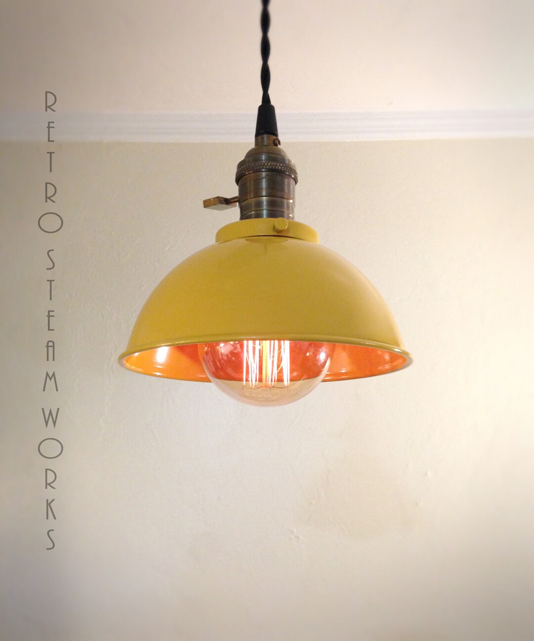 Ceiling Pendant Light - Yellow Rustic Metal Hanging Loft Lamp - Custom ...