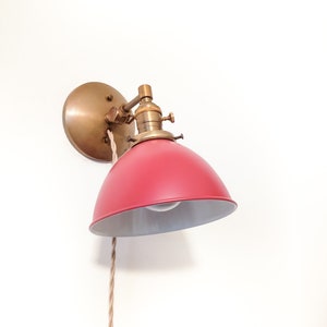 Adjustable Bedside Reading Wall Light, Antique Brass & Matte Red Sconce ...