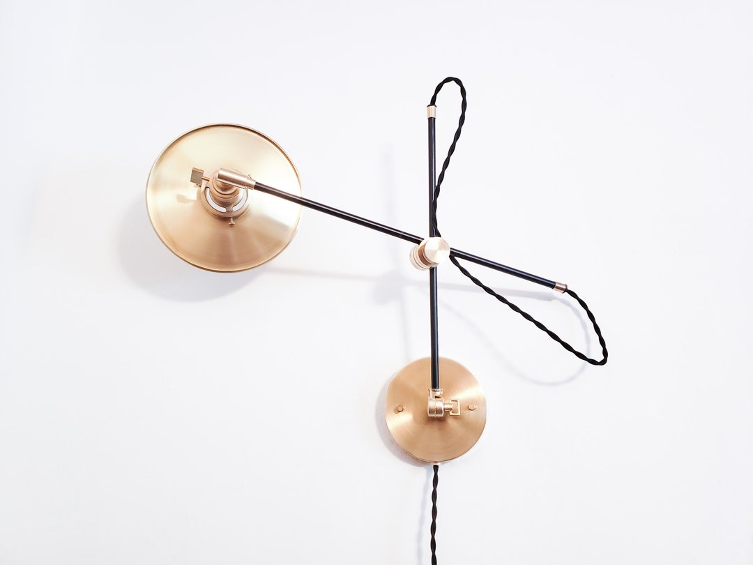 Plug-in Industrial Scissor Wall Lamp – Brass and Black - Articulating ...