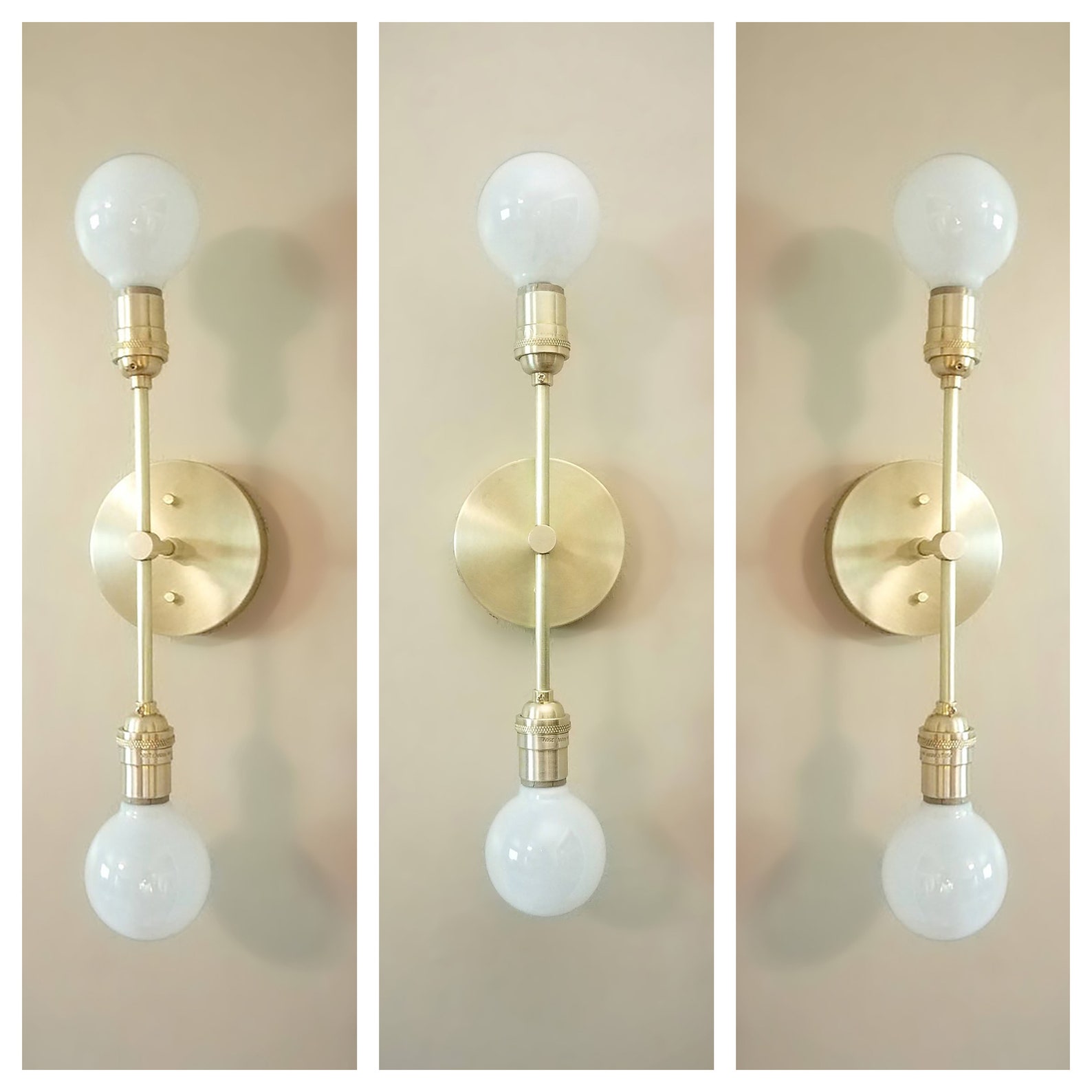 Industrial Gold Light Modern Double Sconce Raw Brass Mid | Etsy