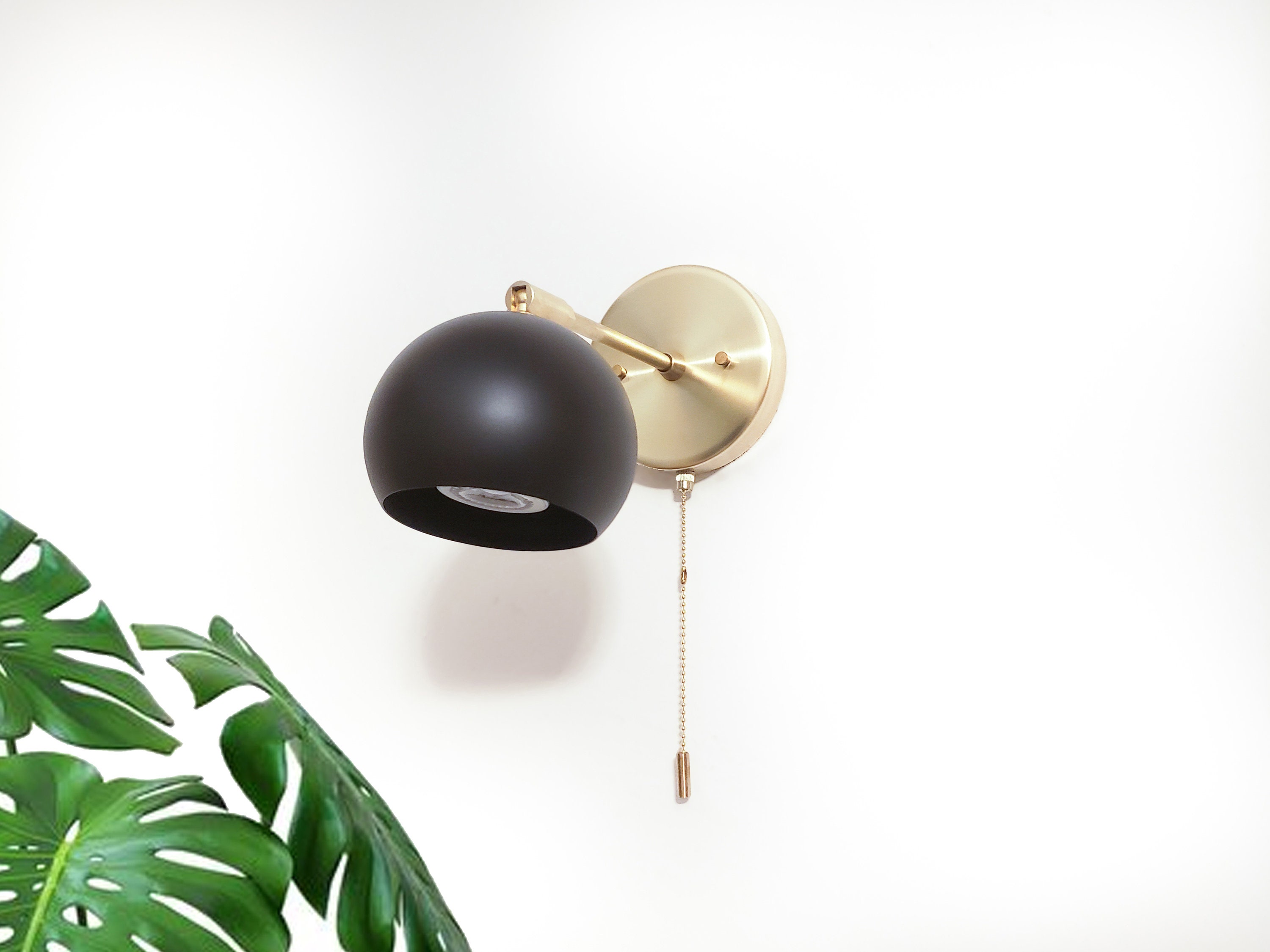 Pull Chain Adjustable Wall Light - Gold and Black Modern Sconce - Mid ...