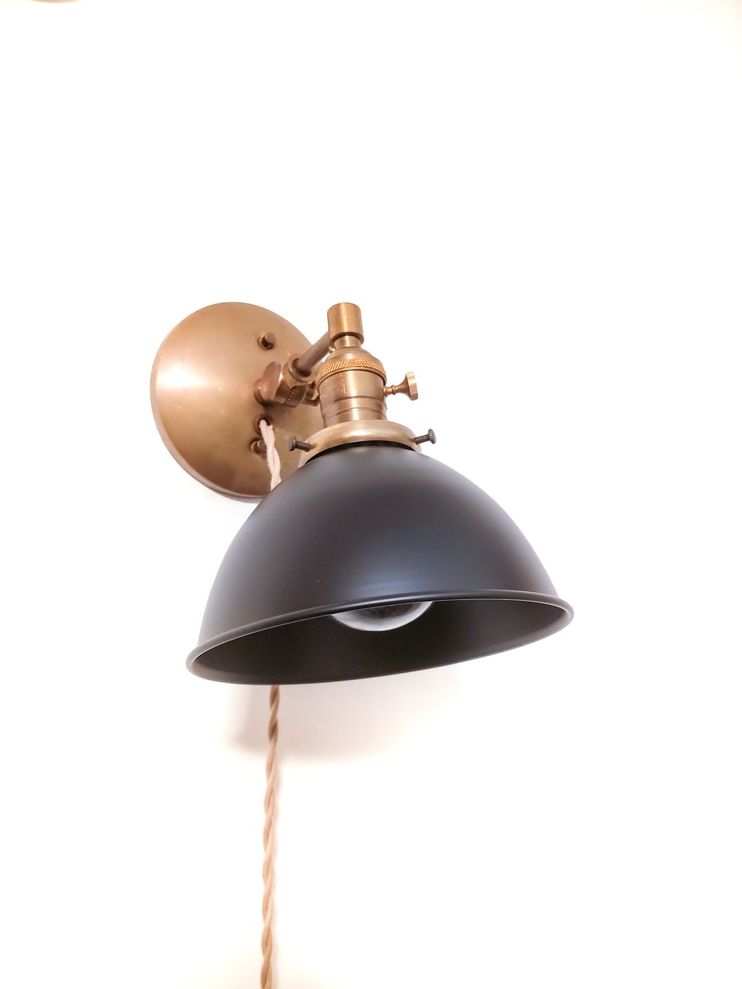 Adjustable Bedside Reading Wall Light - Antique Brass & Black Sconce ...