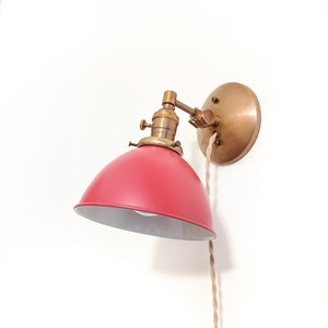 Adjustable Bedside Reading Wall Light, Antique Brass & Matte Red Sconce ...