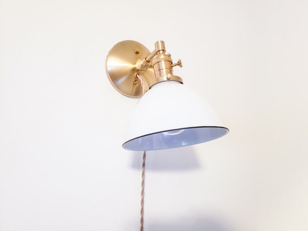Adjustable Bedside Reading Wall Light, Brushed Brass & White Sconce ...