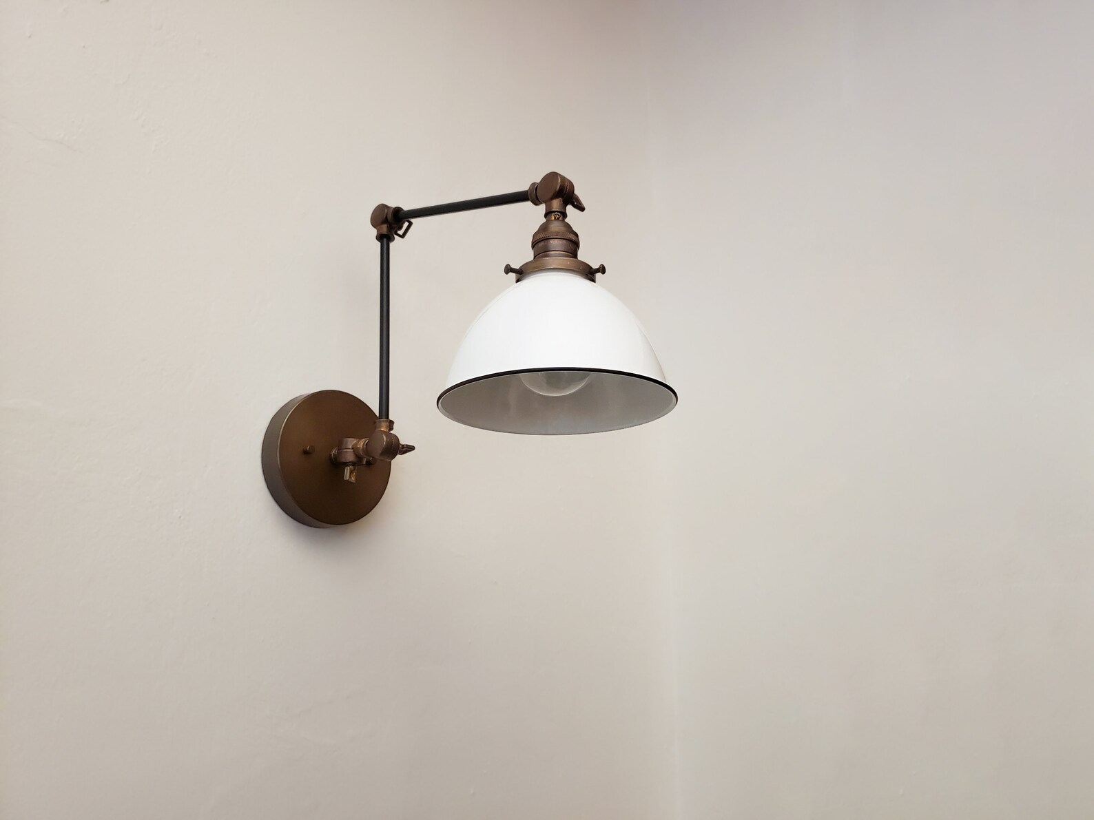 Swing Arm Adjustable Wall Light Antique Brass Black & White - Etsy