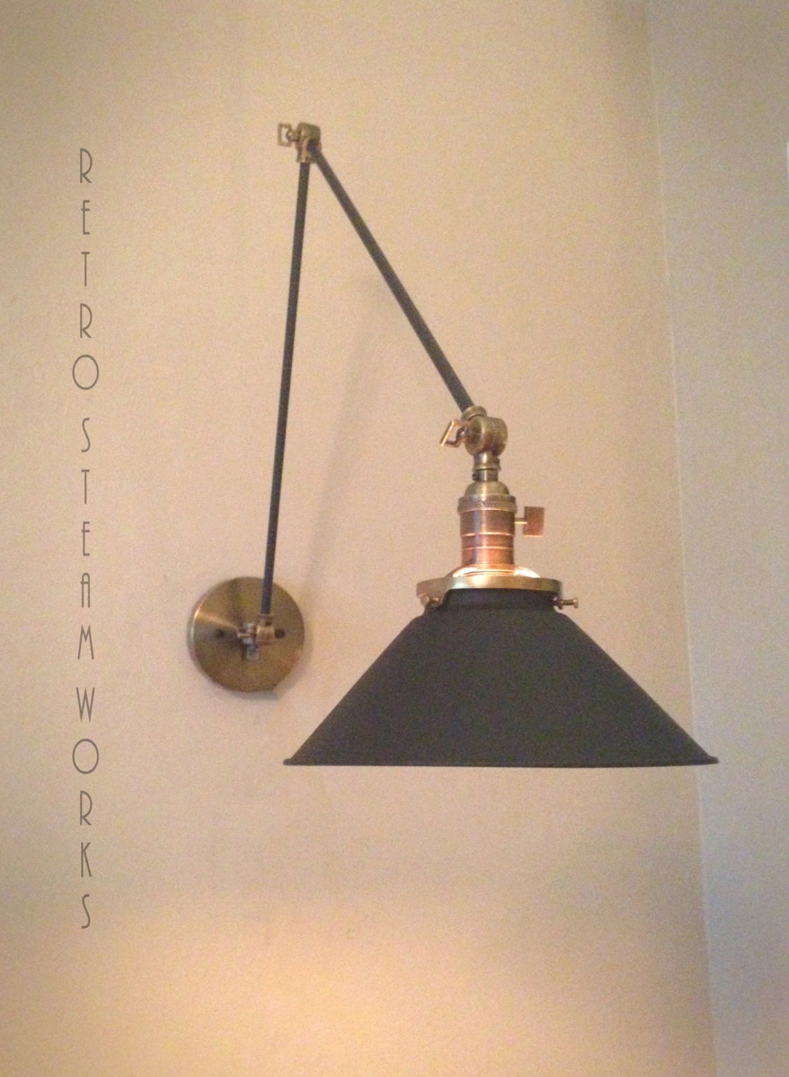 Swinging Adjustable Wall Light - Industrial Sconce - Black & Old Gold ...
