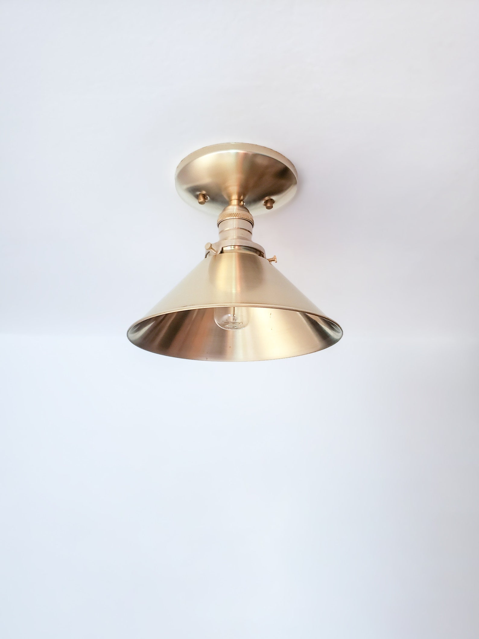 Semi Flush Brushed Brass Cone Ceiling Light Contemporary Farmhouse Mid ...