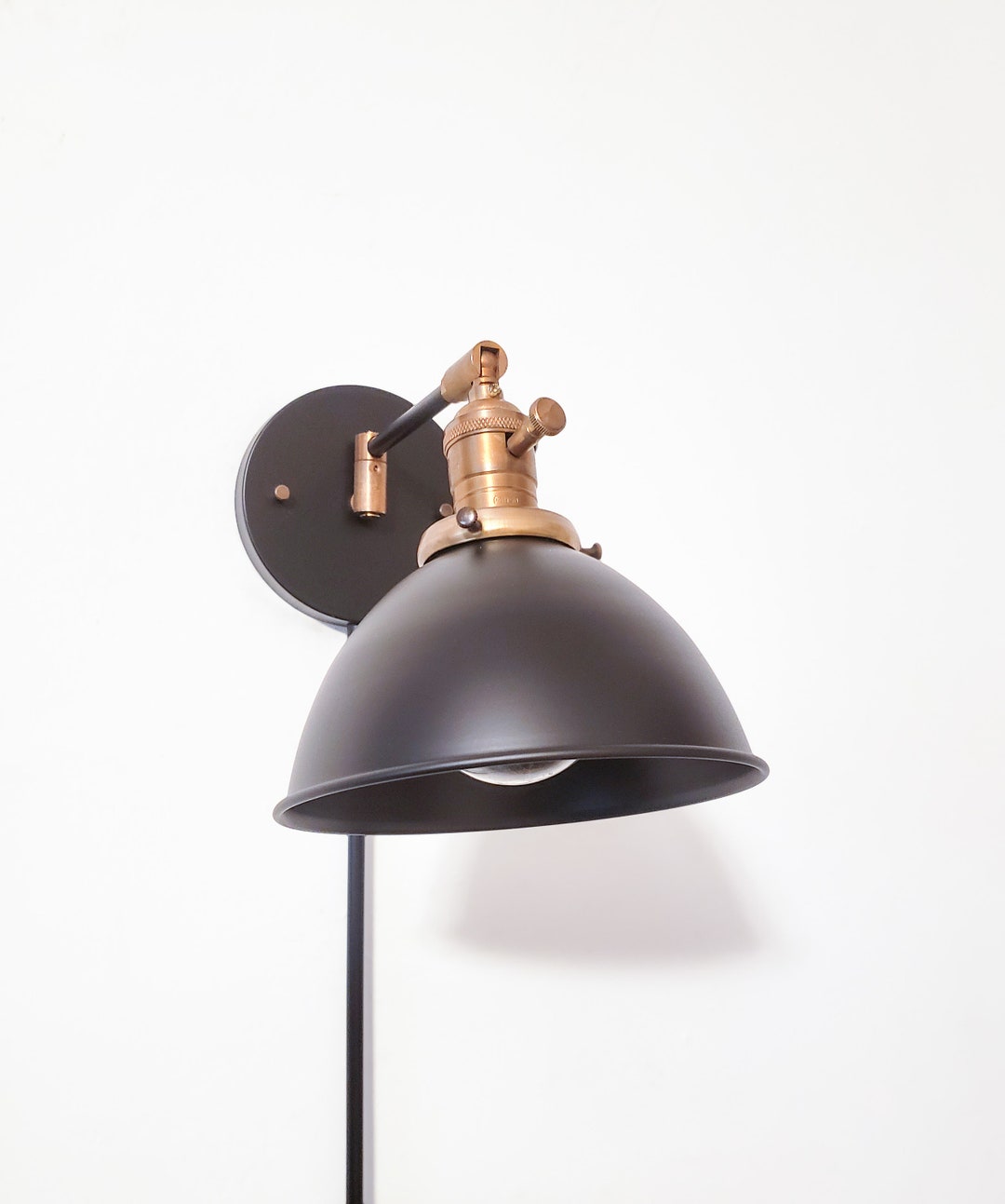 Swing Arm Bedside Dimmable Reading Wall Light - Industrial Black Sconce ...