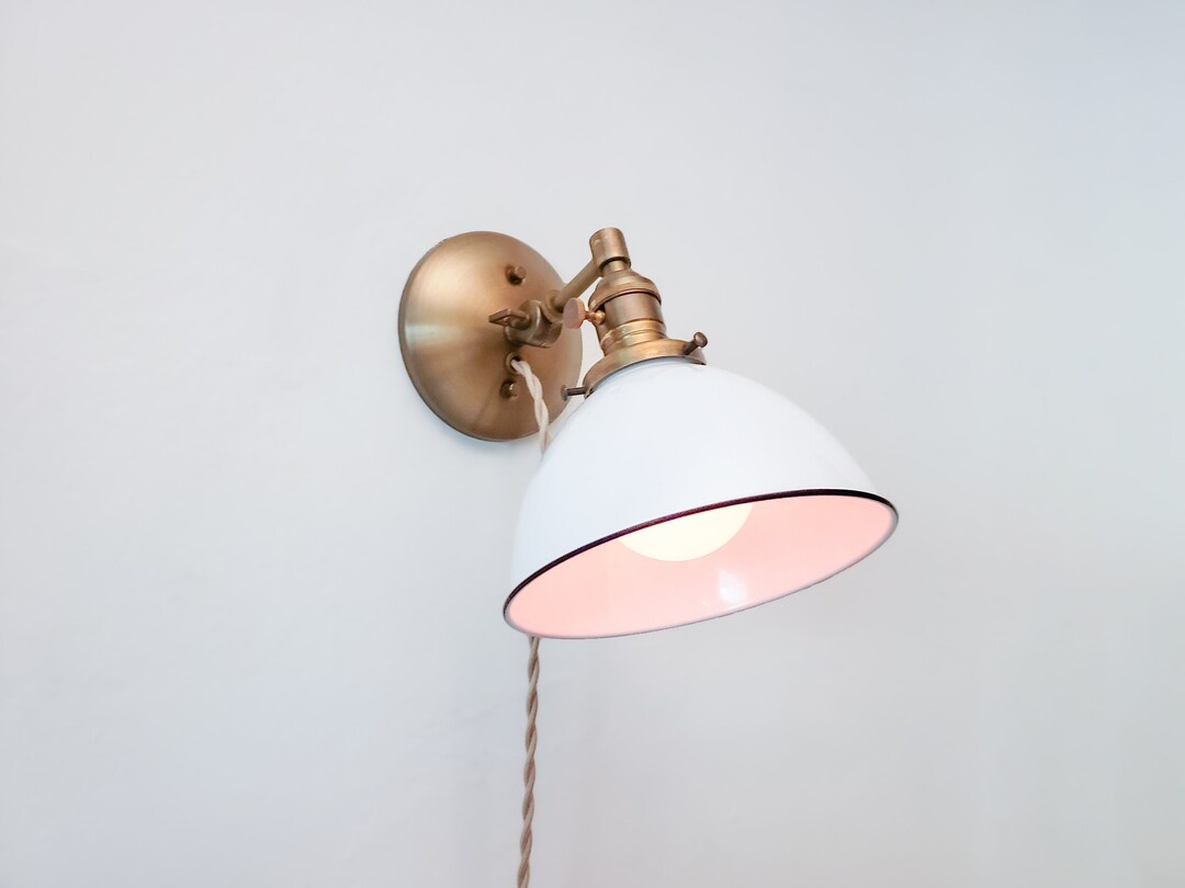 Adjustable Bedside Reading Wall Light - Antique Brass & White Sconce ...