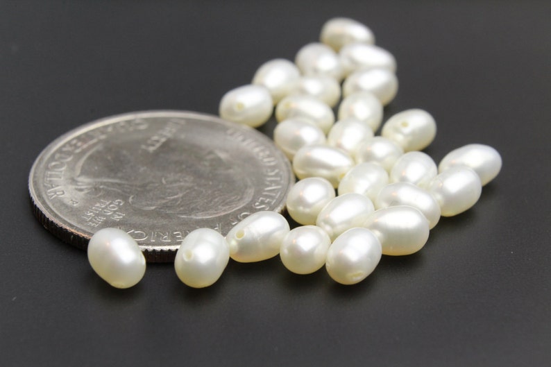 White Freshwater Rice Pearls Approx. 4x6mm 10 Pcs Top Side - Etsy