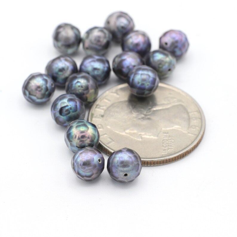 Peacock Blue Grey Faceted Pearls 6 7mm 10pcs Etsy