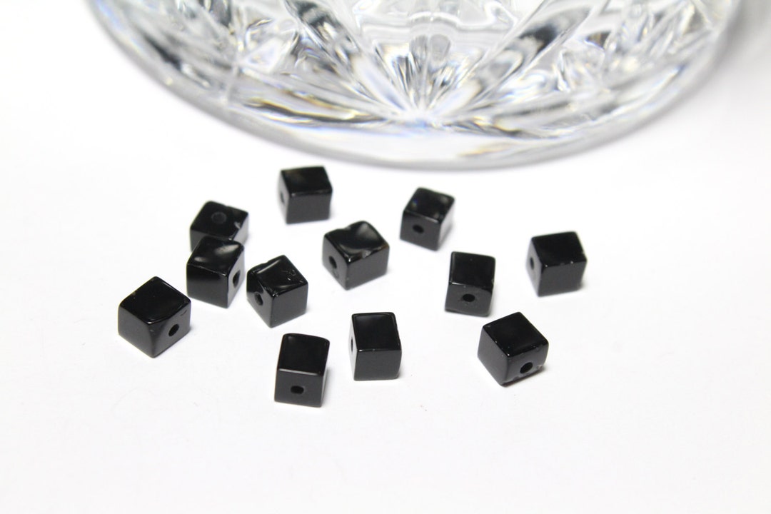 Vintage Shiny Black Small Glass Cube Beads 4mm 12pcs - Etsy
