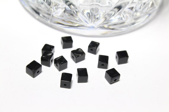 Vintage Shiny Black Small Glass Cube Beads 4mm 12pcs | Etsy
