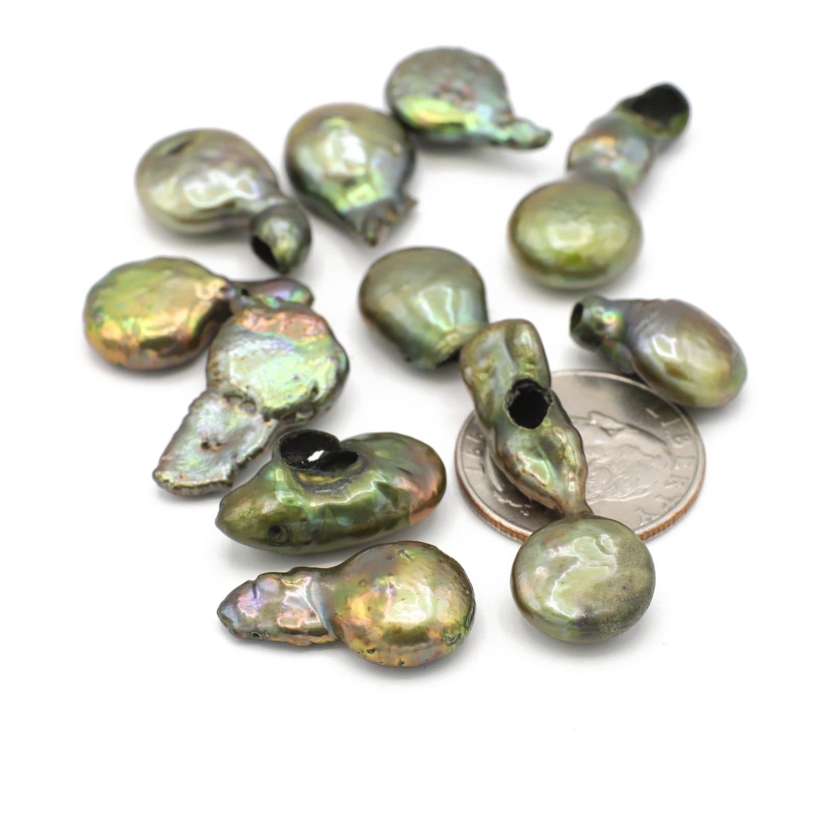 Elongated Green Freshwater Unique Coin Pearls 14mm 6pcs - Etsy