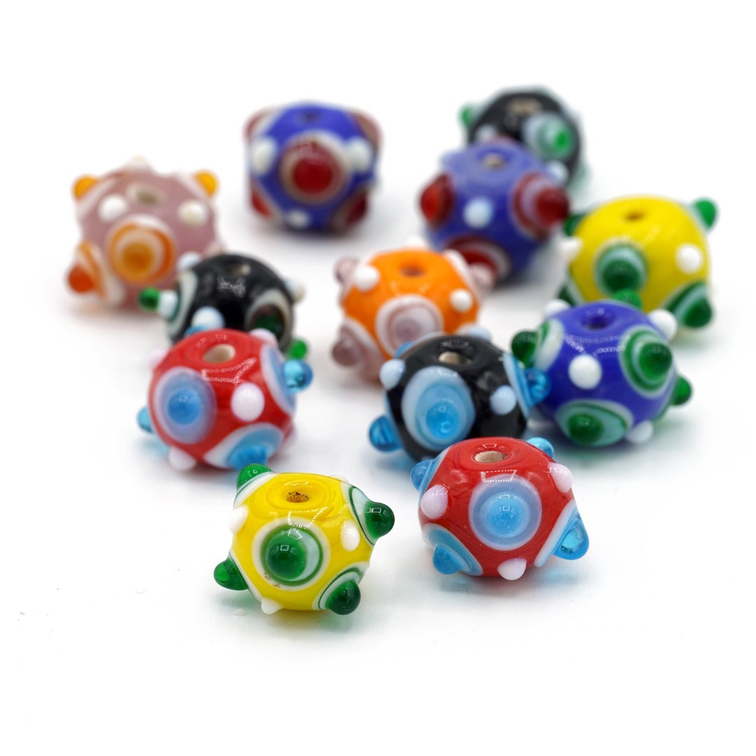 Vintage Multi-color Lampwork Beads: Raised Dot Design, Small Size ...