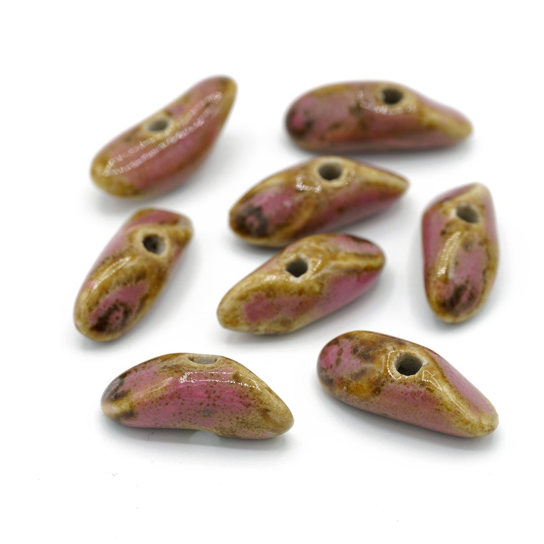 Vintage Oval Canoe Shaped Beads in Dark Pink and Beige 8-11x22-25mm ...