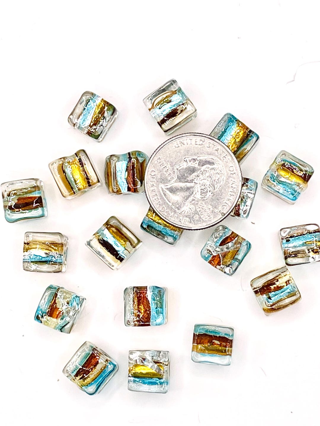 Blue Venetian Glass Cube Beads With Gold and Copper Foil (4pcs) - Etsy