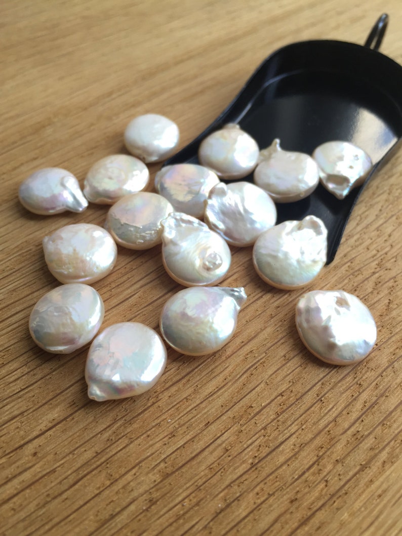 Natural Genuine White Freshwater Coin Pearls Center Drilled Approx ...