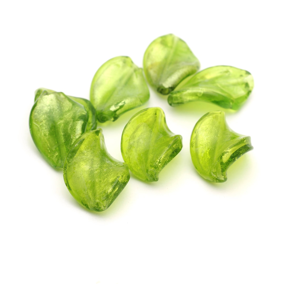Large Green Peridot Venetian Glass Foil Twisted Oval Beads 20x30mm 4pcs ...