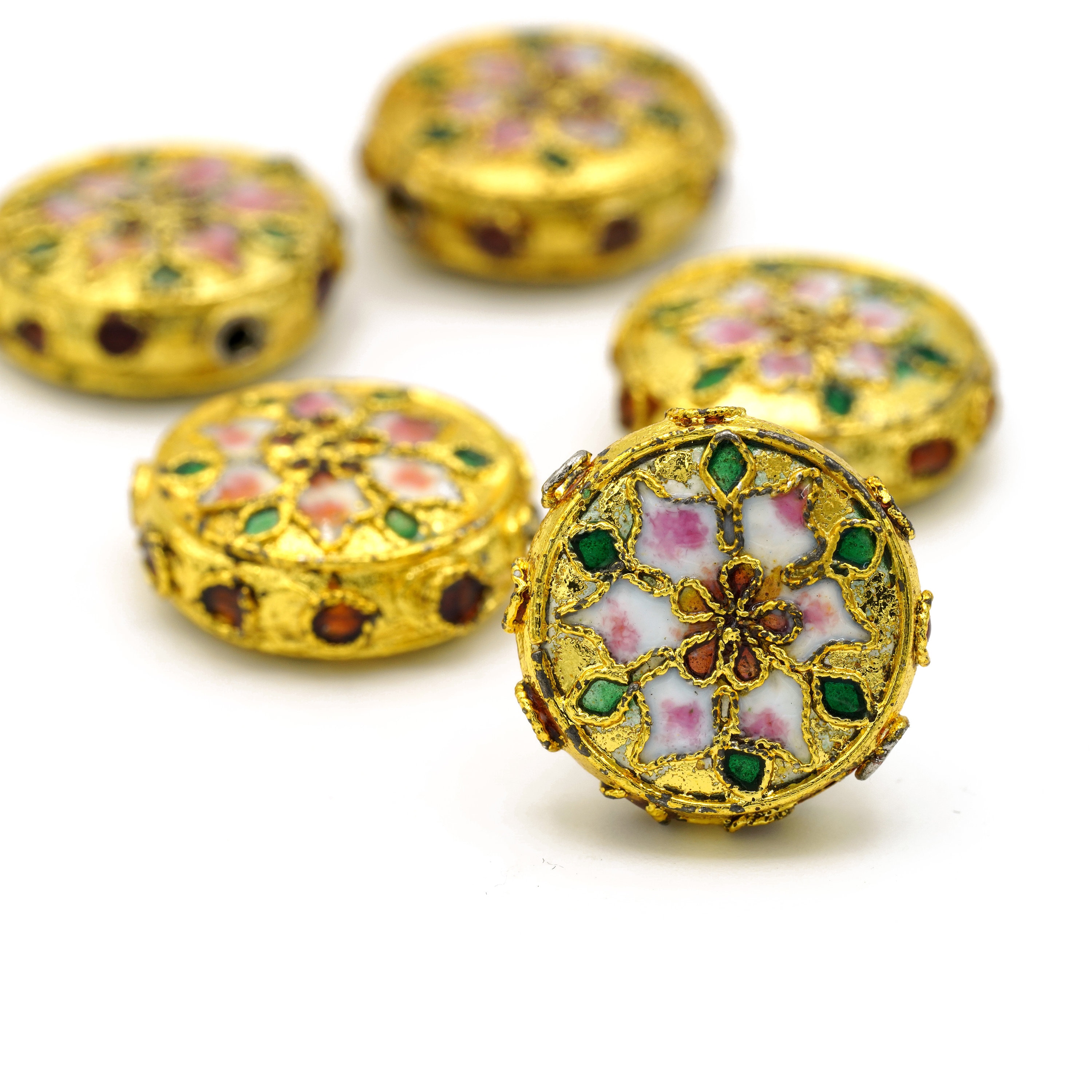 Vintage Cloisonne Large Gold Floral Disc Shaped Cloisonné Beads 18mm ...