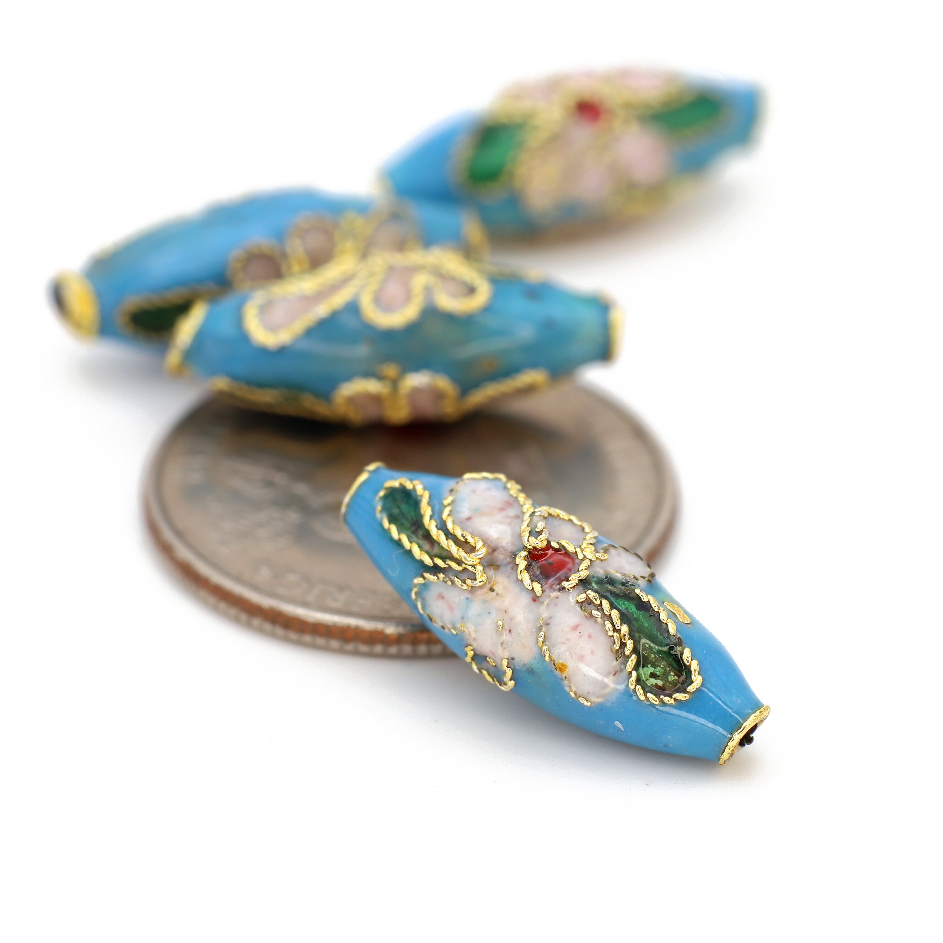 Vintage Cloisonné Beads Oval Shaped Blue Color With a | Etsy