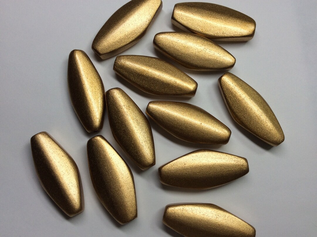 Vintage Gold Wood Long Oval Shape Beads 18x38 Mm 2 Pcs. - Etsy