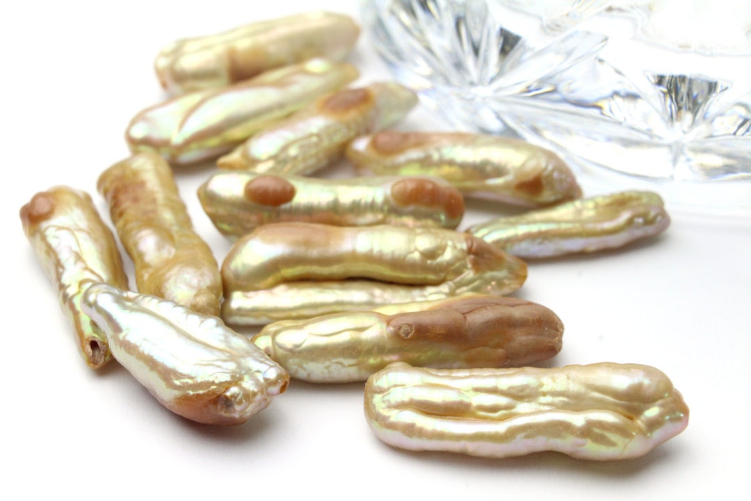 Champagne Biwa Stick Pearls: Freshwater Branch Beads (6pcs) - Etsy