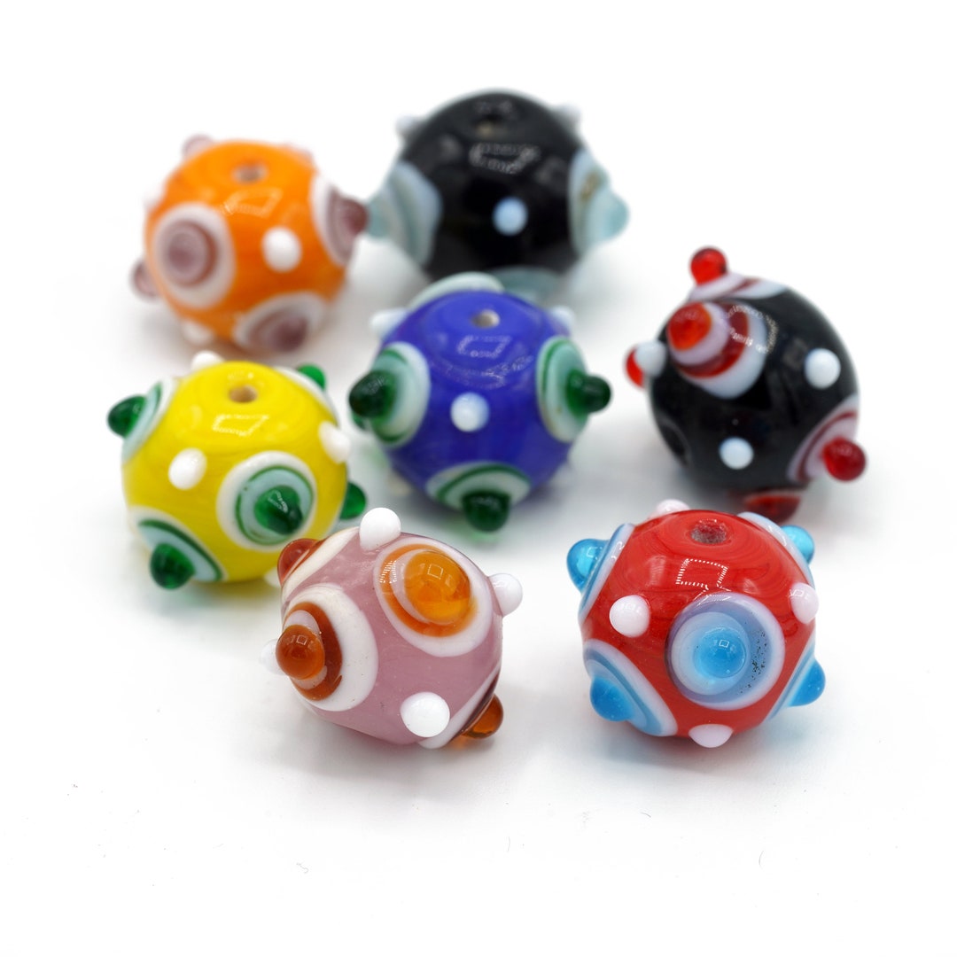 Vintage Lampwork Glass Beads: Multi-color Raised Dot Design, 15-20mm ...