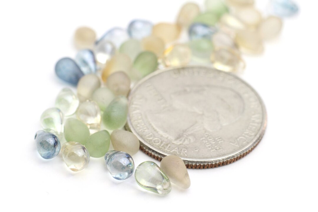 Mixed Beach Glass Colors of Green, Blue and Beige Mini Briolettes 4x6mm ...