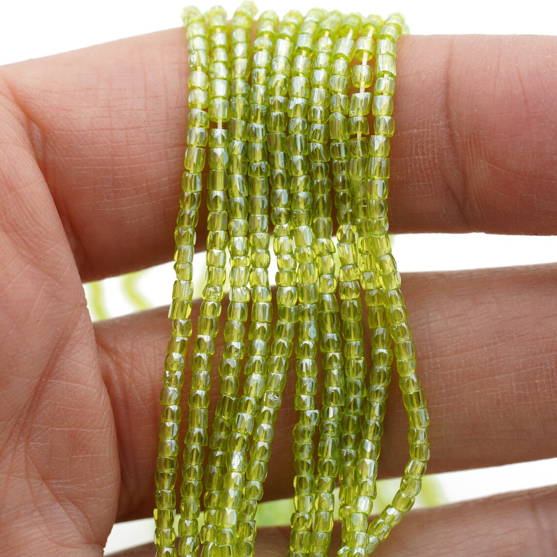 Vintage Faceted Lime Green Seed Beads, 2mm (19