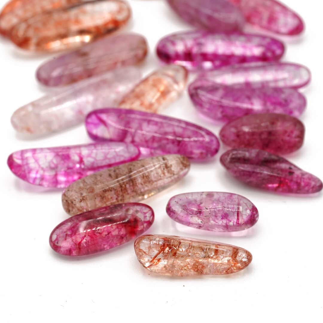 Genuine Rutilated Pink Quartz Beads Dagger Oval Shaped Beads 15-26mm ...