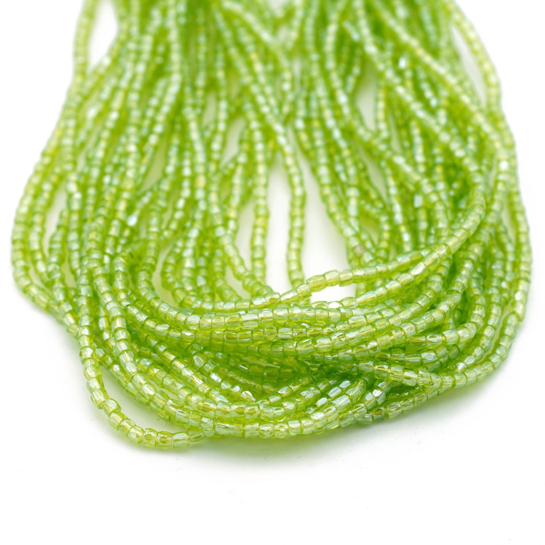 Vintage Faceted Lime Green Seed Beads, 2mm (19