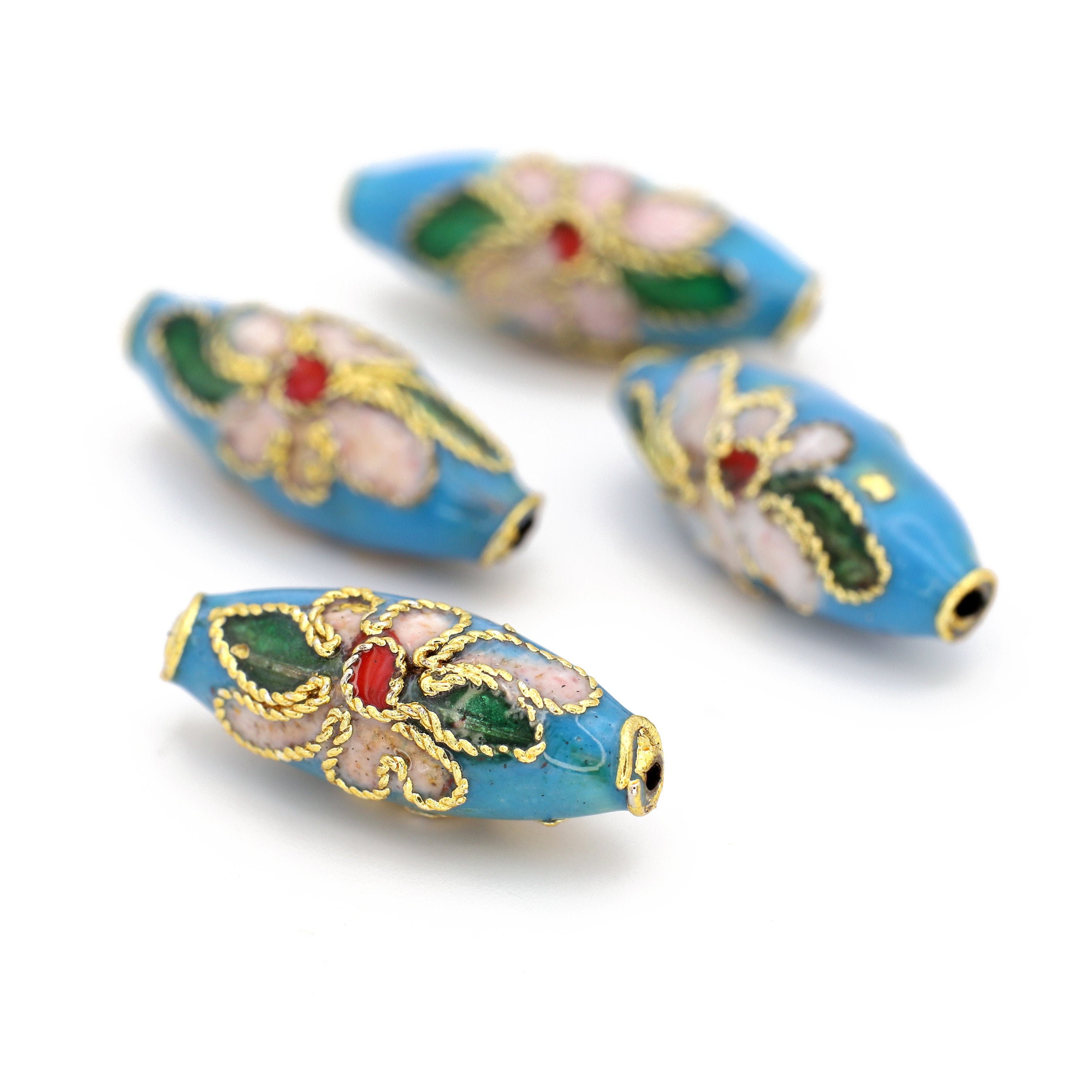 Vintage Cloisonné Beads Oval Shaped Blue Color With a | Etsy