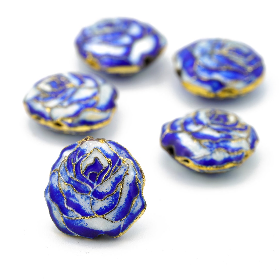 Vintage Blue Cloisonné Rose Beads: 20mm Floral Design (5pcs) - Etsy