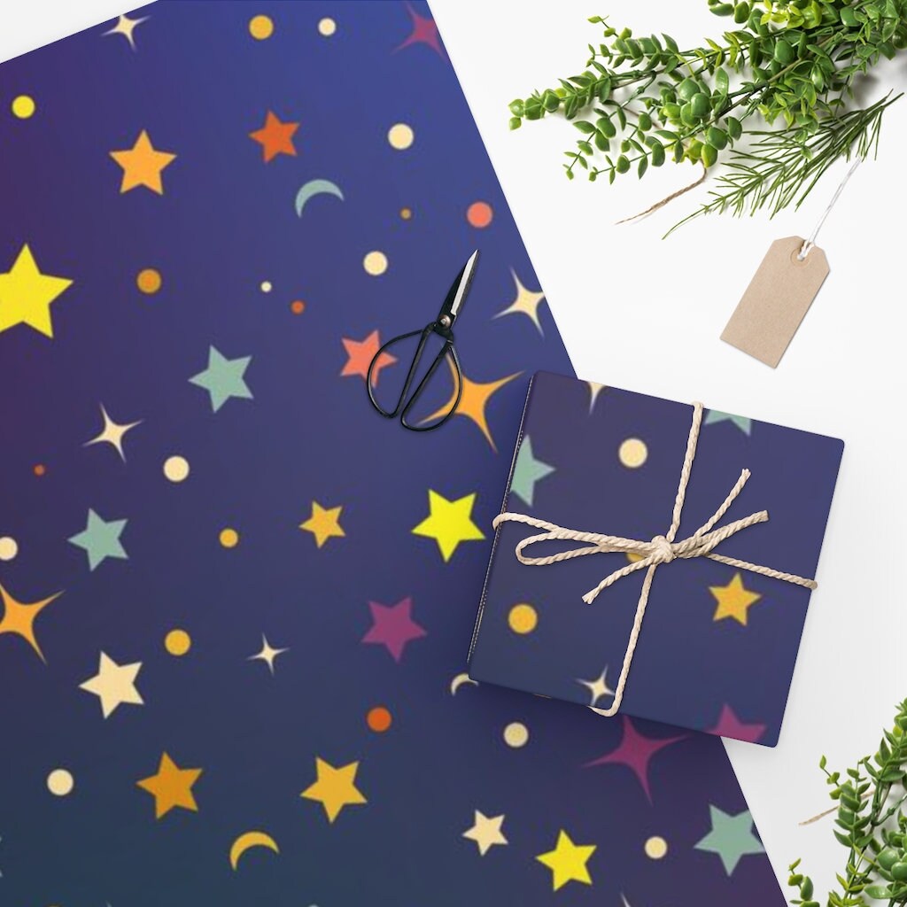 Rainbow Stars Gift Wrap Night Sky Wrapping Paper Roll Stars - Etsy
