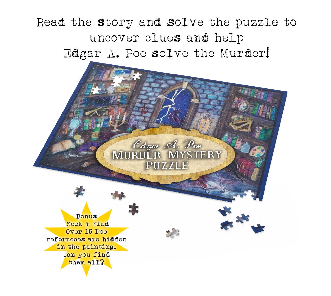 Edgar Allan Poe Murder Mystery Puzzle, Seek Find, Unique Jigsaw, Fun ...