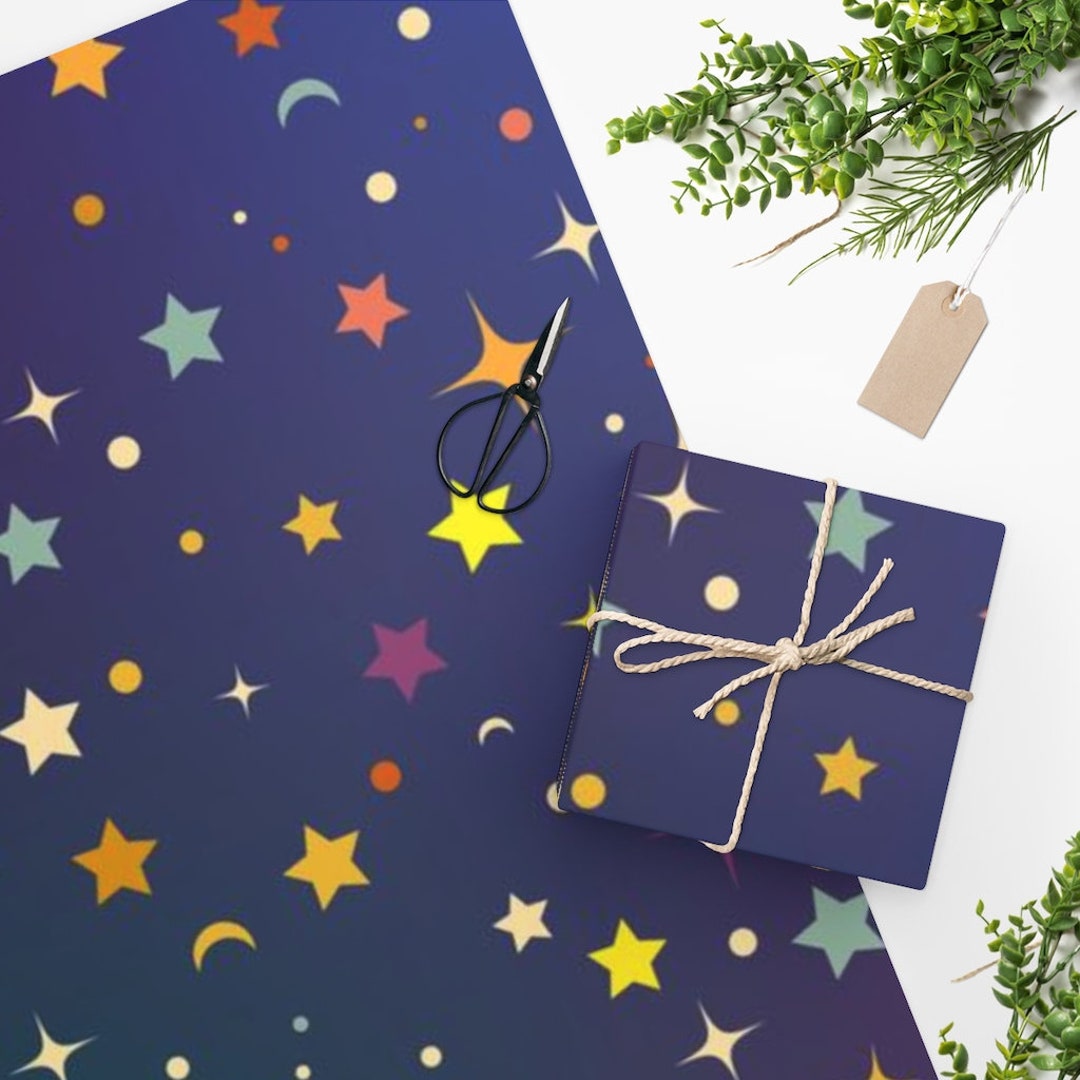 Rainbow Stars Gift Wrap, Night Sky Wrapping Paper Roll, Stars Moon ...